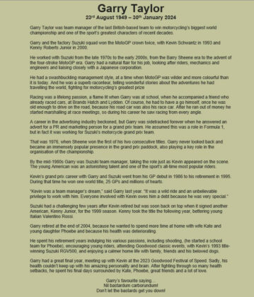 Former Suzuki GP Team Manager Garry Taylor, R.I.P. - Roadracing World ...