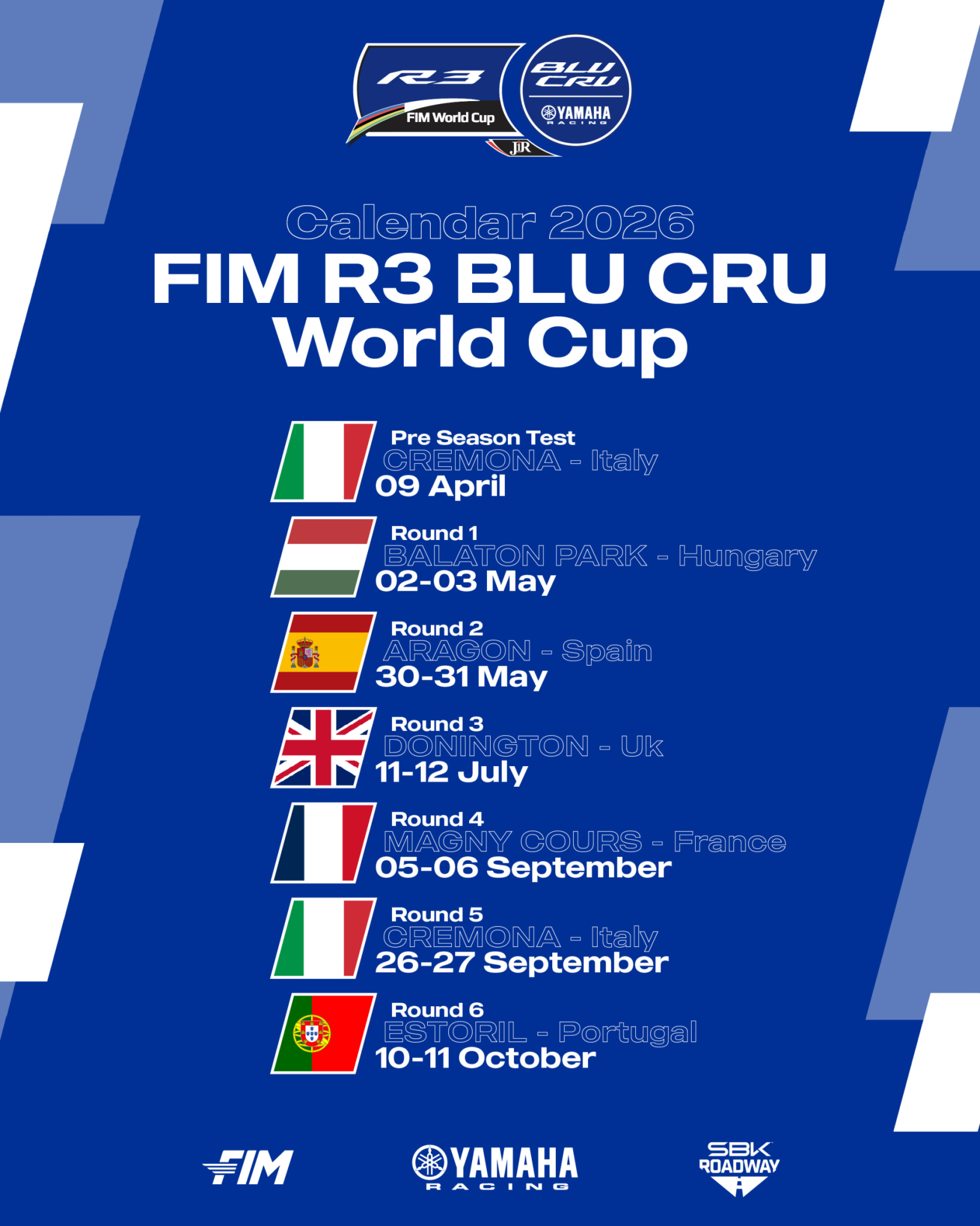 2026 FIM Yamaha R3 bLU cRU World Cup Calendar Announced - Roadracing ...